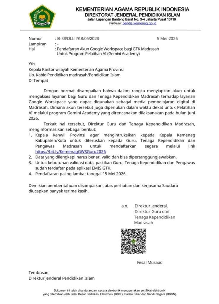 Pendaftaran Akun Google Workspace Guru Madrasah untuk Program Gemini ...